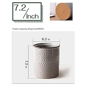 DOWAN Utensil Holder, 7.2" Extra Large Kitchen Utensil Crock for Countertop, Farmhouse Ceramic Utensil Organizer, Anti Slip & Scratch Cork Bottom, Grey Utensil Storage for Home Décor Gifts