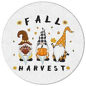 Round Area Rugs Thanksgiving Gnome Non-Slip Floor Carpets for Children Indoor Living Room Bedroom Playroom Floor Mats for Home Decor Kitchen Fall Harvest 3.3ft(39in)