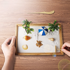 Japanese Zen Garden for Desk White Beach 12" x 8" Desktop Mini Zen Garden with White Sand Artificial Bonsai Tree Rocks Rakes & Accessories Meditation Zen Gifts Sand Tray Play Kit for Kids Adult