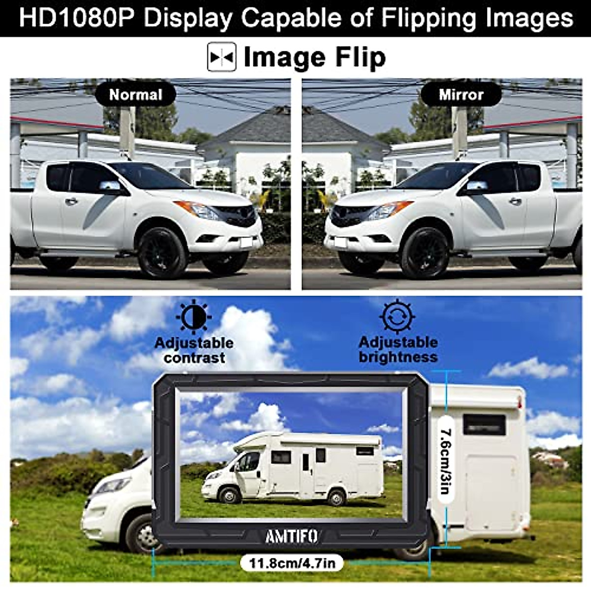 AMTIFO Wireless Backup Camera HD 1080P Car Truck Bluetooth Rear View 4.3 Inch Monitor System License Plate Back Cam Super Night Vision Digital Stable Signal A18