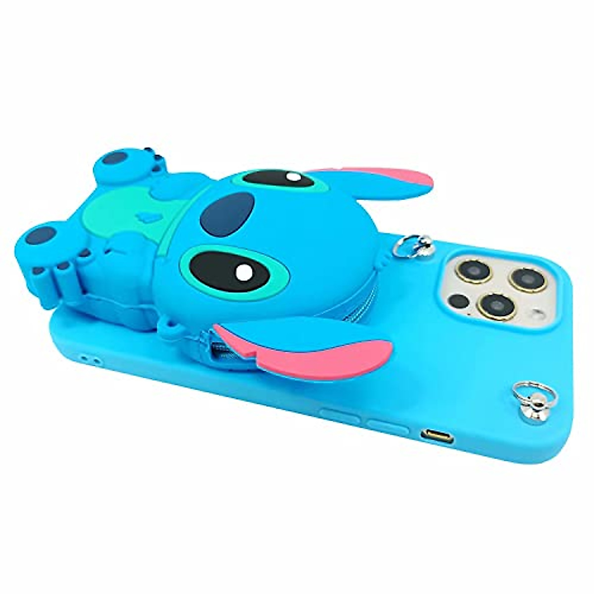 DiDicose Case Compatible with Samsung Galaxy A32 5G Cute 3D Cartoon Purse Wallet with Lanyard Wrist Strap Soft Silicone Cover Camera Lens Protector for Samsung Galaxy A32 5G Alien Dog Blue
