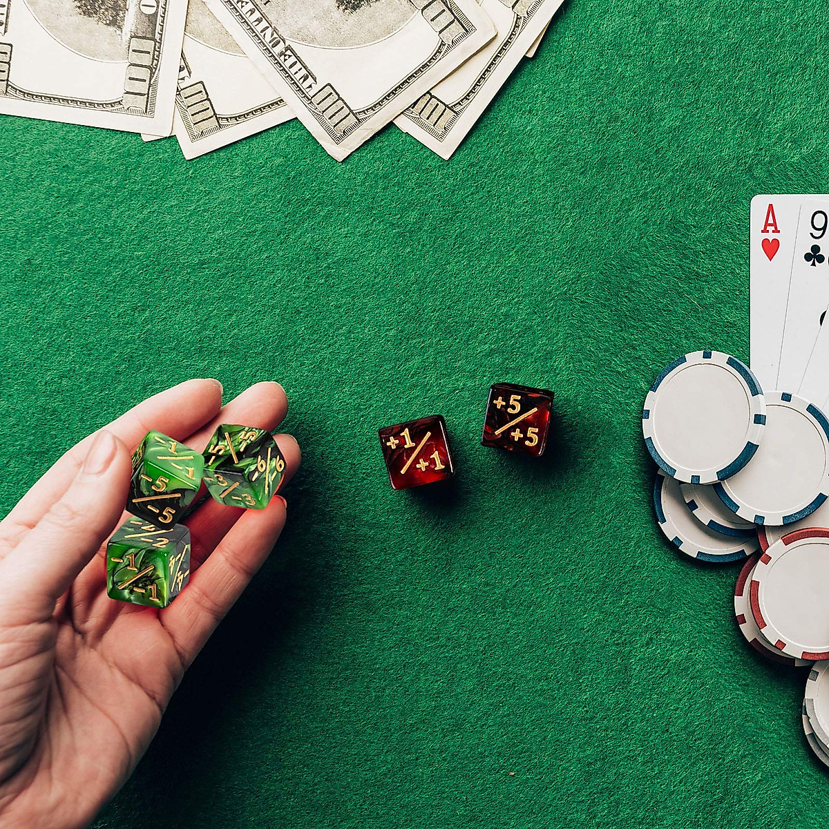 48 Pieces MTG Dice Counter Magic The Gathering Counters +1/+1 Dice Tokens Set Loyalty Life Gifts for Cards Gaming Accessories (Ruby, Emerald)