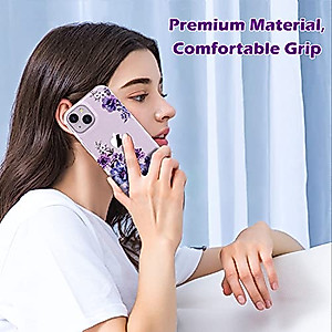 OKP iPhone 14 Plus Clear Glitter Floral Case (6.7" 2022) for Women & Girls - Slim Purple Bumper with Screen & Camera Lens Protectors