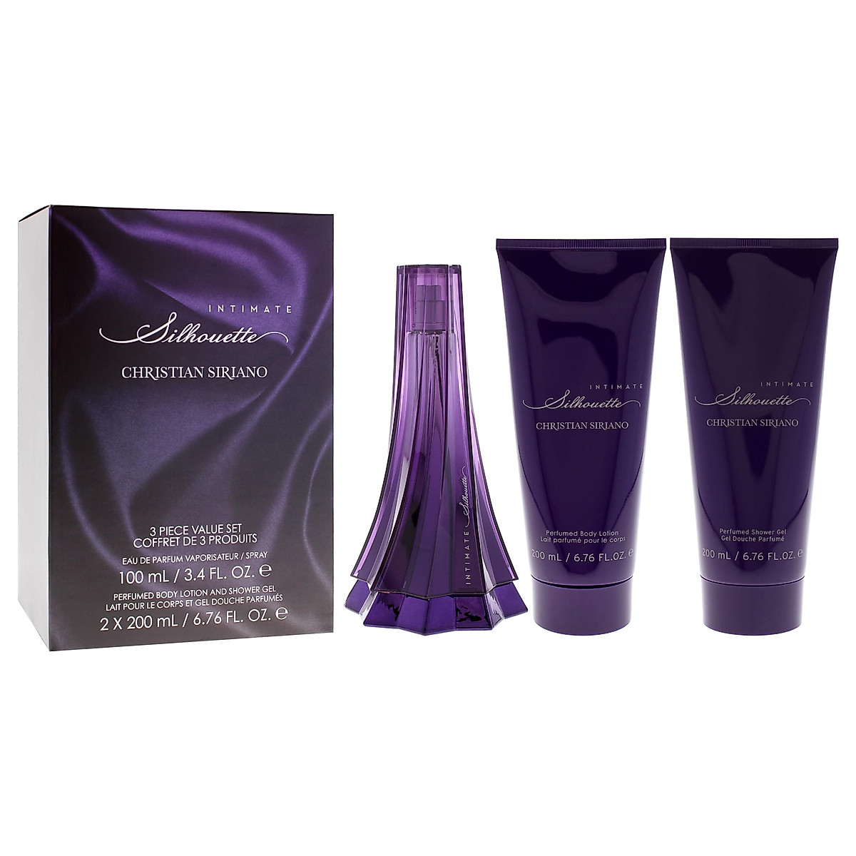 Christian Siriano Silhouette Intimate for Women - 3 Pc Gift Set 3.4oz EDP Spray, 6.76oz Body Lotion, 6.76oz Shower Gel