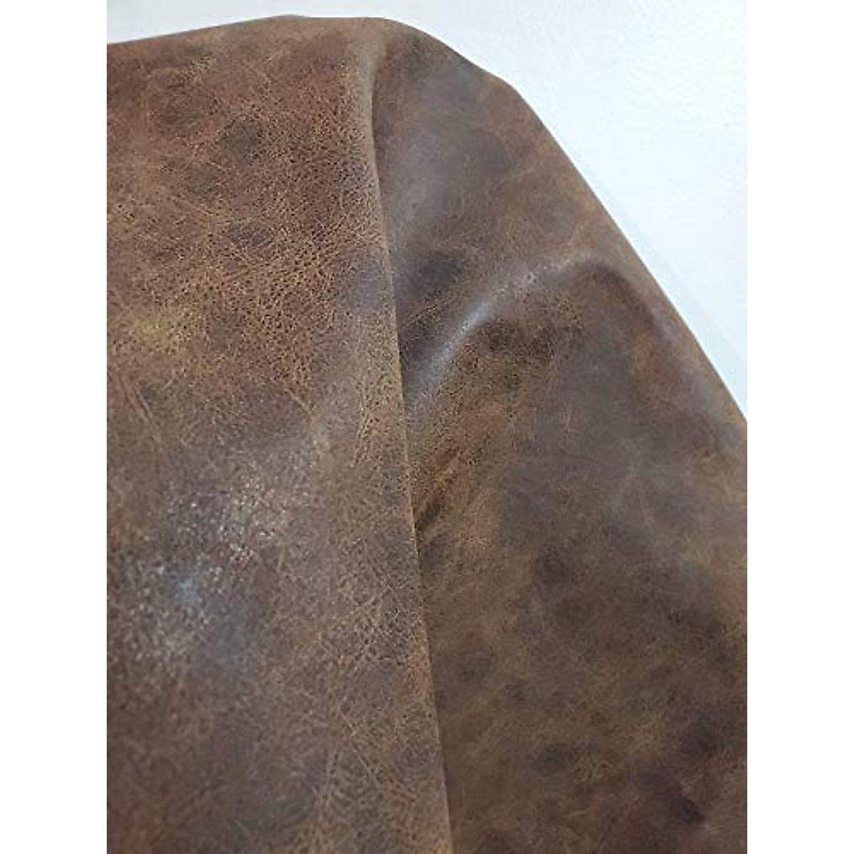 NAT Leathers | Brown Distressed 2 Tone Oily Faux Vegan Leather PU {Peta Approved Vegan} | 1 Yard 36 inch x 54 inch Cut by Yard Pleather 0.9 mm Upholstery | Brown Crazy Horse Distress 36"X54"
