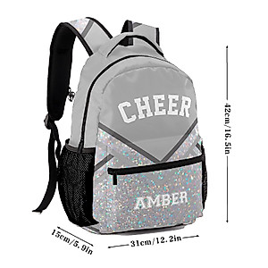 SunFancyCustom Cheer Cheerleaders Grey Backpack with Name Text Custom Laptop Bag for Work Travel Office