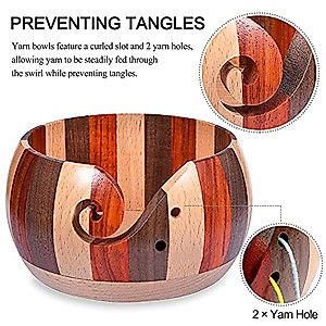 Coopay Wool Yarn Bowl Rosewood, Handmade Wooden Yarn Storage Bowl with Holes, Knitting Wool Storage Bowl Round - Ideal Knitting Crochet Accessories for Knitters