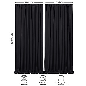 Black Backdrop Curtain 10ft x 10ft for Party Decor, Polyester Backdrop Drapes for Wedding Party Halloween Decorations