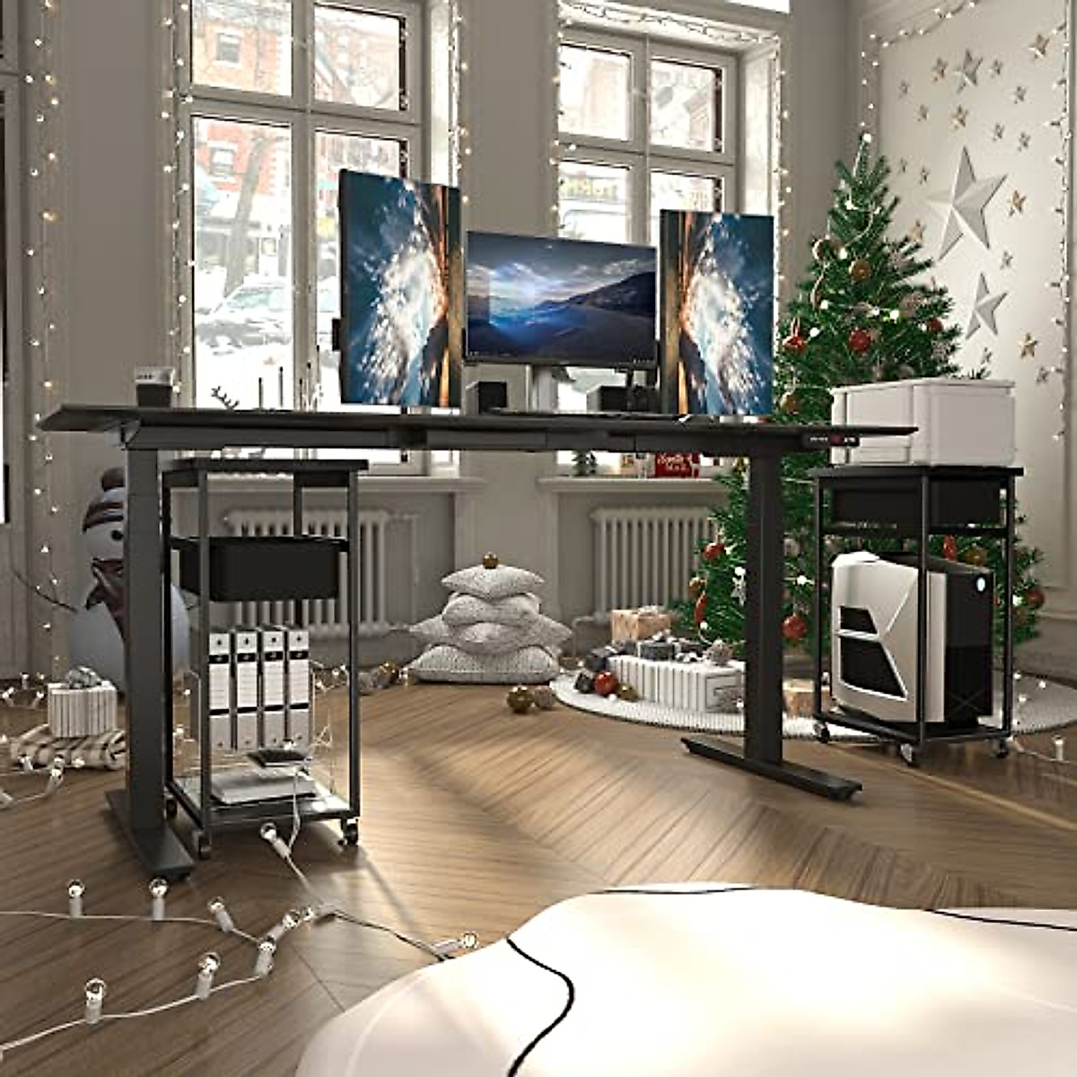 MYDENIMSKY Printer Stand, Computer Tower Stand with Drawer, Desktop Stand with Locable Wheels, Office CPU Stand, Mobile Pedestal Rolling Cabinet, Host Computer Cart Under Desk. (Black)