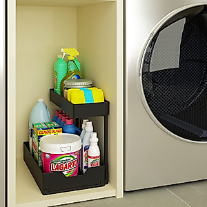 Under Sink Organizer, Bukfen Pull Out Cabinet Organizer 2-Tier Slide Out Sliding Shelf Under Cabinet Storage Multi-Use for Under Kitchen Bathroom Sink Organizers and Storage, 2 Pack