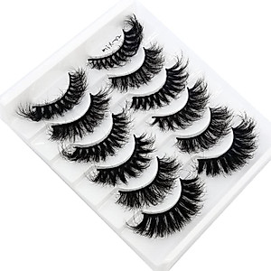 HBZGTLAD 6 Pairs False Eyelashes Cat-Eye Fluffy Faux Mink Lashes 8D Wispy Lashes Pack Dramatic Long Thick Volume Eyelashes (Mix-02)