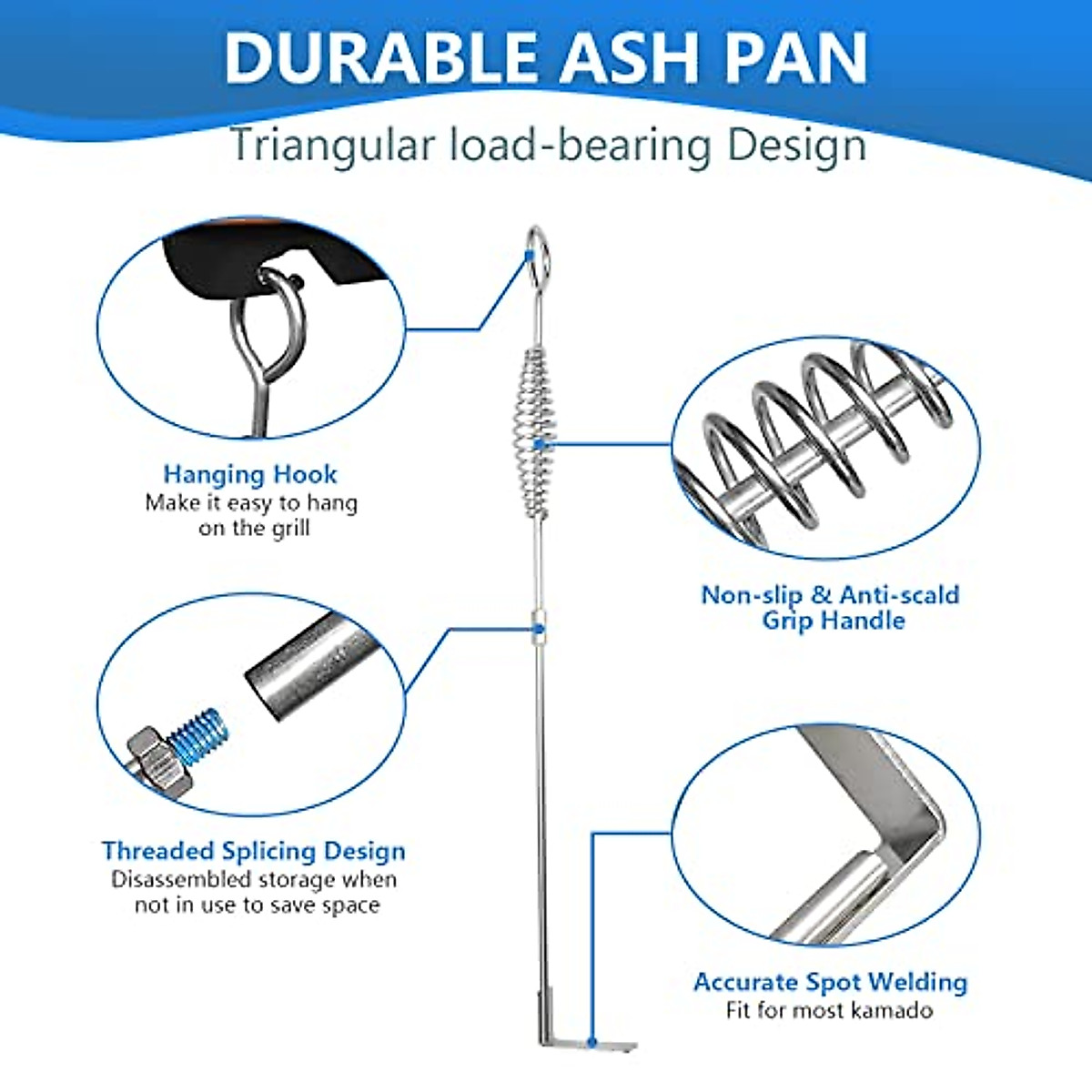 Ash Pan Big Green Egg, Unidanho Stainless Steel Ash Tool Kit Ash Tool Poker Rake Set for Large Big Green Egg, Kamado Joe, Charcoal Smoker Wood Burning Stove