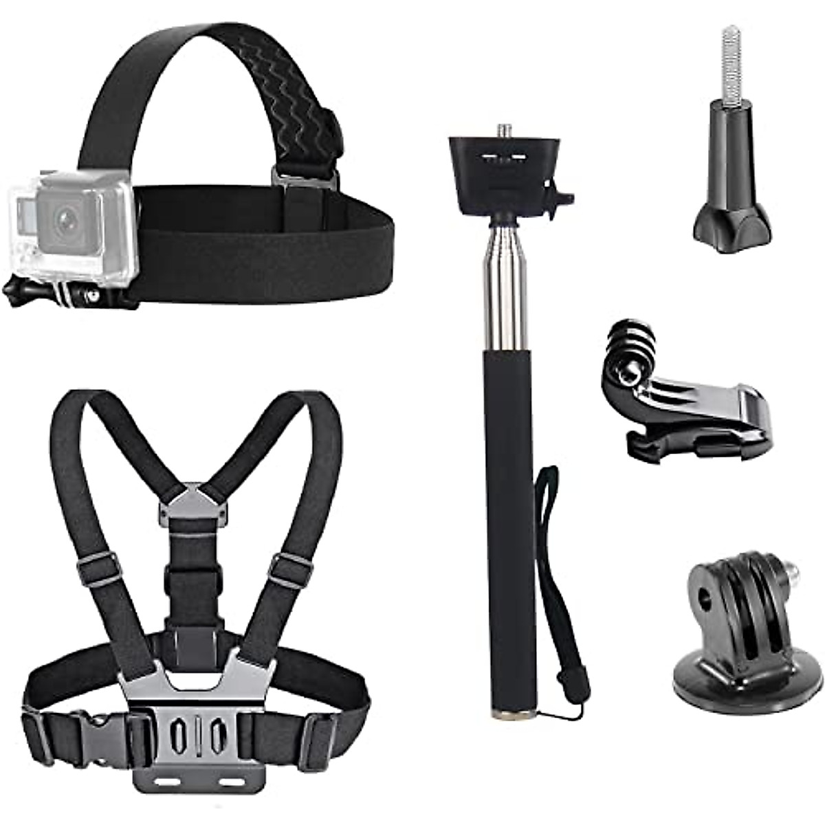 VVHOOY 3 in 1 Universal Action Camera Accessories Kit - Head Strap Mount/Chest Harness/Selfie Stick Compatible with Gopro Hero 11 10 9 8 7 6 5/AKASO EK7000/V50/Brave 7/Dragon Touch Action Camera