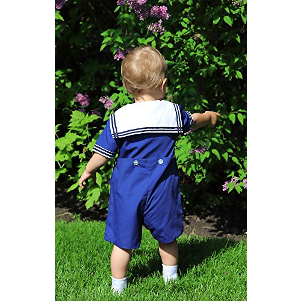 Petit Ami Baby Boys’ 2 Piece Nautical Bobby Suit with Collar, 18 Months, Navy