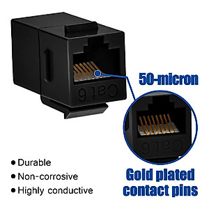 Beszin Cat.6 RJ45 Inline Coupler with Keystone Latch, Female-Female [50-Micron Gold Plated] (5-Pack, Black)