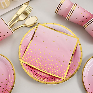 175PCS Pink Paper Plates Serves 25 Guests, Pink Plates,Pink Party Plates for Bachelorette, Birthday, Wedding, Bridal Shower, Baby Shower