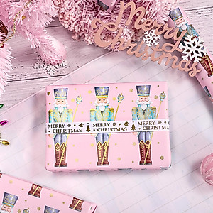 RUSPEPA Christmas Wrapping Paper Roll - Mini Roll - Pink Nutcracker Soldier Design Great for Christmas, Holiday and Party - 17.5 Inches X 32.8 Feet