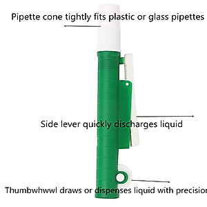 Pipette Pipet Pump, 10ml Green Pipette Pump Filler for Disposable Plastic and Glass Pipettes