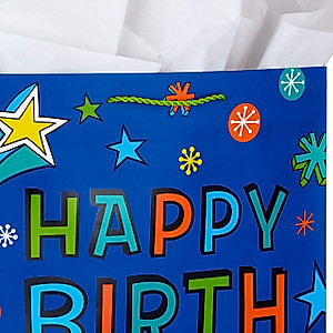 Hallmark 17" Extra Large Birthday Gift Bags (3 Bags: Blue and Green, Pink and Purple, Yellow with Pizza) for Kids, Teens, Boys, Girls, Grandchildren
