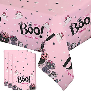 MEHOFOND 3 PCS Pink Halloween Baby Shower Plastic Tablecloths, Little Boo Baby Shower Disposable Table Cover Decorations, a Little Boo is Almost Due Disposable Tablecloth, Halloween Desk Party Decor