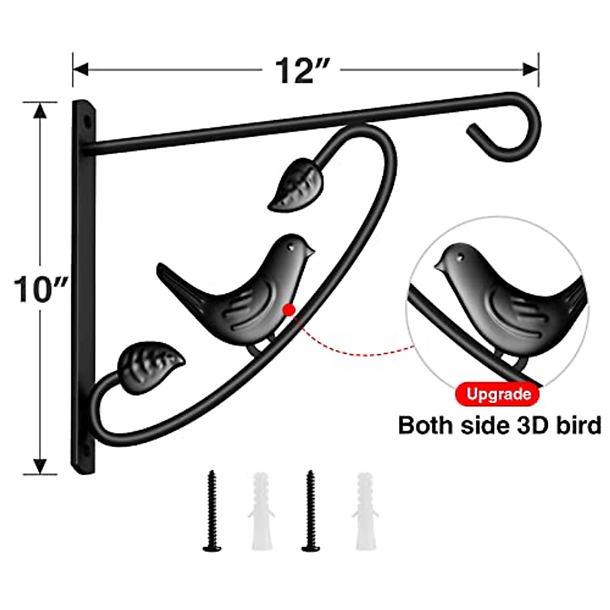 Amagabeli Hanging Plants Bracket 12in Wall Planter Hooks Hangers Flower Pot Bird Feeder Hanger for Fence Trees Wind Chimes Lantern Outdoor Indoor Patio Lawn Garden Shelf Fence Screw Mount Arm Black