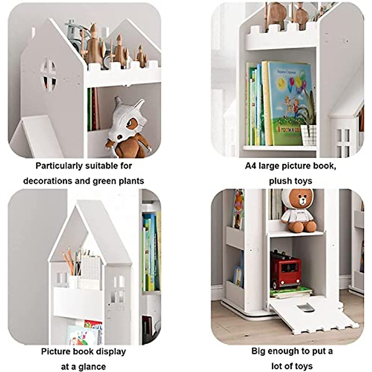 QQXX 360° rotatable Bookshelf,Children's Floor-Standing Display Shelf with Storage Racks on Both Sides Suitable for Family Study Dormitory Bedroom bookcases(3 Tier, Blue)