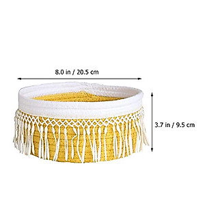 Cabilock Desk Topper Sundries Woven Storage Basket Decorative Tassel Storage Bins Basket Foldable Kid Organizer Makeup Books Storage Basket (Yellow) Macrame Decor