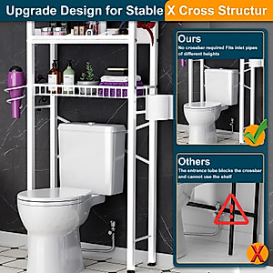 Over The Toilet Storage Cabinet,4 Tier Bathroom Organizer and Storage With Adjustable Shelf Waterproof Feet Pad and Basket Multifunctional Space Saver Freestanding Bathroom Shelves With Dividers White