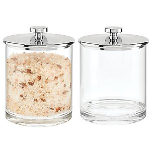 mDesign Medium Modern Apothecary Storage Organizer Canister Jars - Acrylic Containers for Bathroom, Organization Holder for Vanity, Counter, Makeup Table, Lumiere Collection, 2 Pack, Clear/Chrome