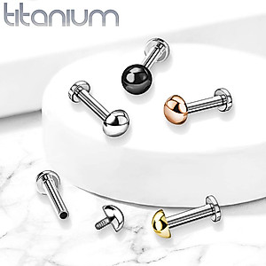 Amelia Fashion 16 Gauge Implant Grade Titanium Internally Threaded Labret with Dome Top (Choose Color) (Rose Gold)