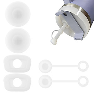 HEGAPOJA 2Sets Stanley Straw Cover,1.0 Cup Accessories Compatible 40oz/30oz,Stanley Spill Stopper,Wine Stoppers,Stanley Leak Stopper,Include 2 Lids and Square/2 Round Tumbler Stopper,pure white