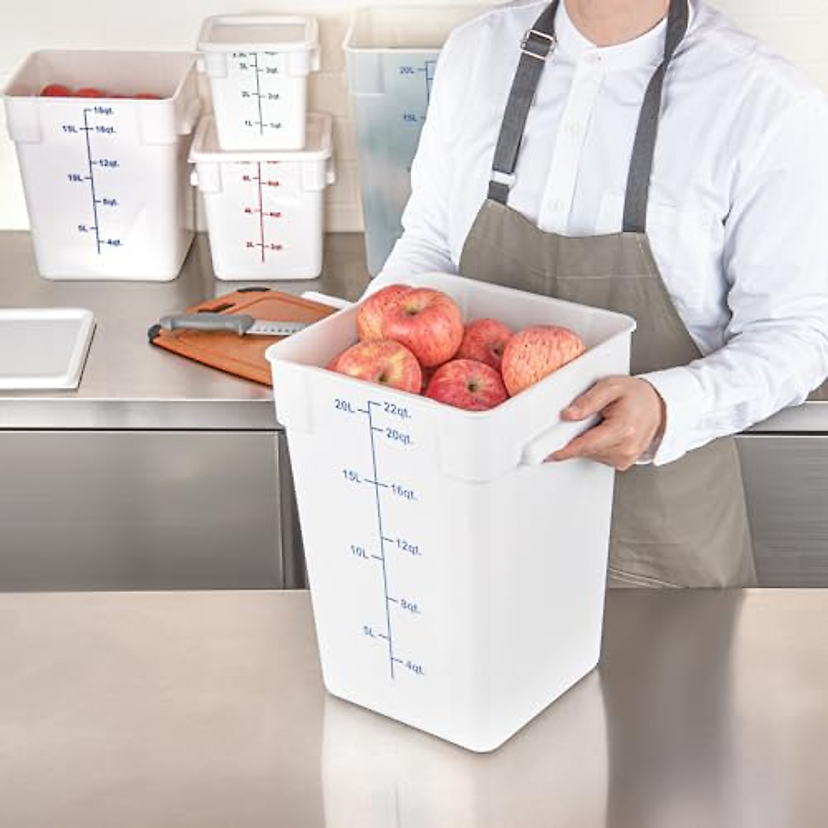 Restaurantware - Met Lux 22 Quart Food Storage Container, 1 White Storage Container - Lids Sold Separately, Blue Volume Markers, Dishwashable Container, Side Handles, For Storing Foods