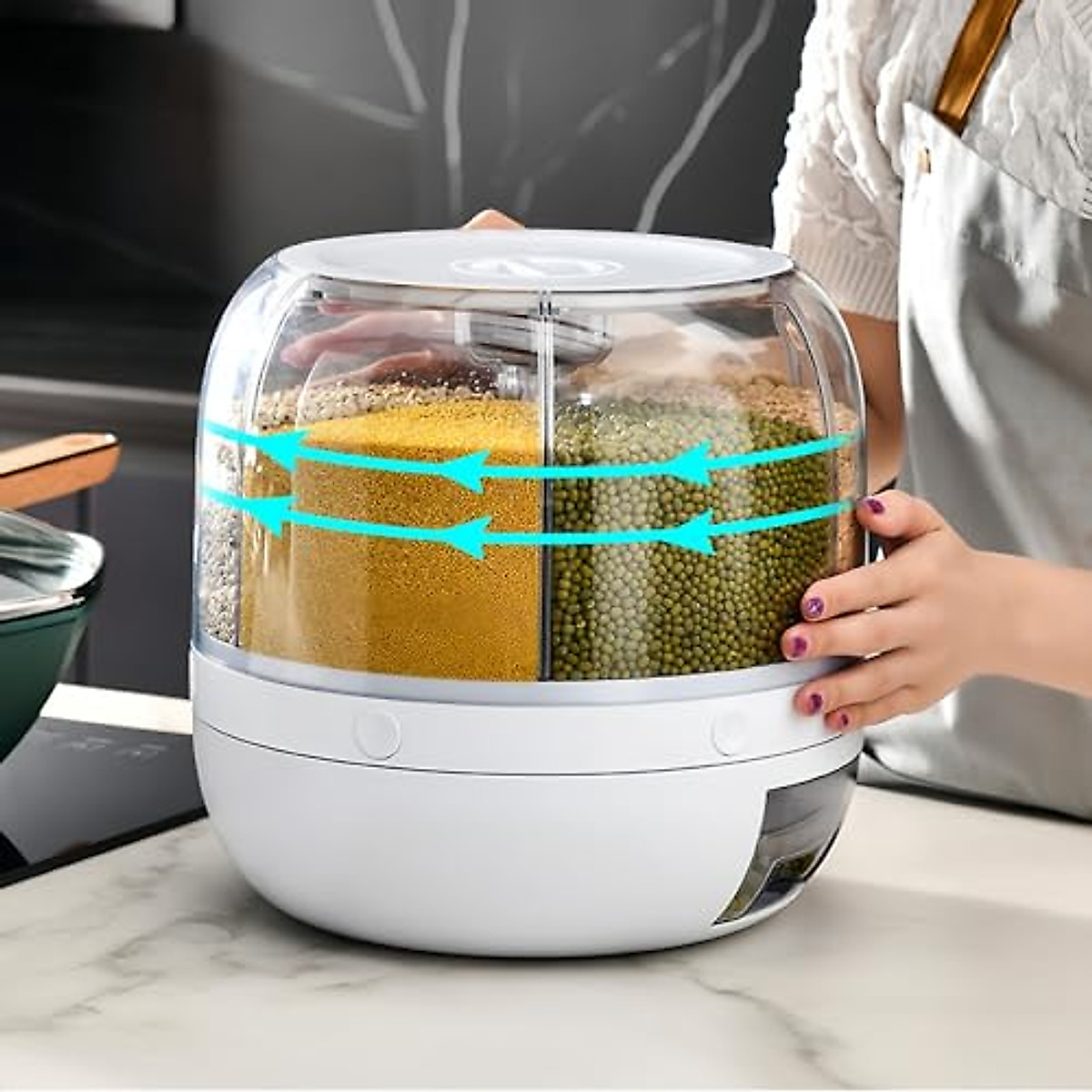 Grain Storage Container Dispenser, rice dispenser rotating, 360° rotating food dispenser One-Click Output rice Storage Round Grain Dispenser Kitchen for Small Grains, Beans, Rice (C)
