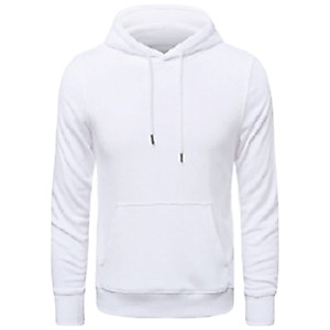 Maiyifu-GJ Men's Solid Athletic Hooded Sweatshirt Casual Long Sleeve Pullover Hoodie Comfy Sports Hoodies with Kanga Pocket (White,4X-Large)