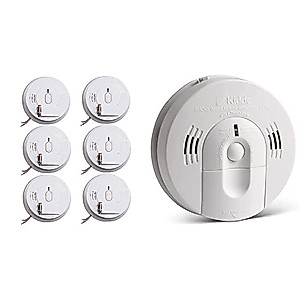 Kidde Smoke Detector, Hardwired Smoke Alarm, Pack of 6 & Smoke & Carbon Monoxide Detector, Battery Powered, Combination Smoke & CO Alarm, Voice Alert