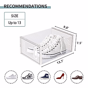 Hrrsaki 12 Pack XX-Large Shoe Storage Boxes, Shoe Boxes Clear Plastic Stackable, Shoe Organizer Boxes with Front Opening Lids, Ventilation and Dust-proof, Shoe Container Boxes for Closet, Bedroom, Bathroom, Fit for Women/Men Size 13(13.7” x 9.8” x 7.5”) (