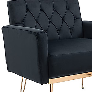 Olela Accent Chair Set of 2,Velvet Armchair Single Sofa Modern Tufted Upholstered Side Reading Chairs with Arm and Gold Metal Leg for Living Room Bedroom Club Nursery Office Decorate(2, Black)