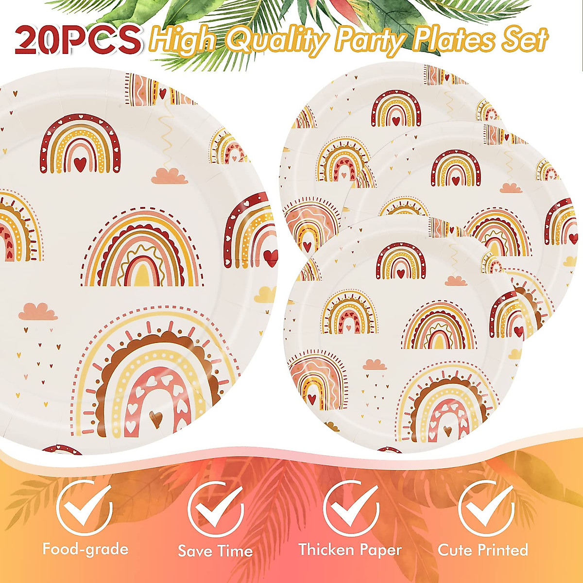 Boho Rainbow Party Supplies Boho Rainbow Baby Shower Tableware Set Including Paper Plates Napkins Tablecloth for Boho Birthday Party Baby Shower Decorations Supplies