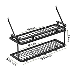 ChefHachiro Kitchen Pot Rack, Heavy Duty Wall Mount Pots and Pans Organizer, 2-Tier Wall Shelves with 12 S Hooks for Kitchen Cookware Utensils