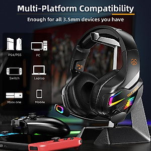 Tatybo Gaming Headset for PS5, PS4, PC, Gaming Headphones with Noise Cancelling Microphone, Over-Ear Gamer Headset with Stereo Sound for Laptop Switch Xbox (Black)