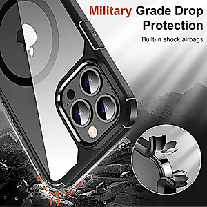 SUPERONE Defender Mag Safe Case for iPhone 13 Pro Max with Stand, [Magnetic Strength Enhanced] [Anti-Yellowing] [Military Grade Protection] Shockproof Slim Protective Phone Case 6.7 inch, Black