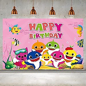 Baby Shark Birthday Backdrop Party Supplies,Blue Cartoon Whale Sign Poster Large Fabric Shark Sign Birthday Photo Backdrop Backgroud for Birthday Party Decoration Supplies,59 x 39 Inch