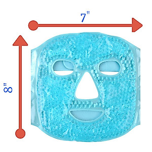 Hot and Cold Therapy Gel Bead Full Facial Mask by FOMI Care | Ice Face Mask for Migraine Headache, Stress Relief | Reduces Eye Puffiness, Dark Circles | Fabric Back (Full Face w/Eye Holes)