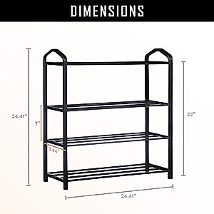 YSSOA 4-Tier Stackable Shoe Rack, 12-Pairs Sturdy Shoe Shelf Storage, Black Shoe Tower for Bedroom, Entryway, Hallway, and Closet