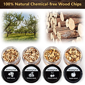 Maurolet Cocktail Smoker Kit with 4 Natural Wood Chips - Premium Non-Scorching Stainless Steel Smoke Infuser - Whiskey & Bourbon Old Fashioned Smoking Kit - Oak, Hickory, Cherry and Apple Flavours