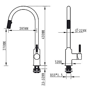 TURS Kitchen Faucet with Pull Out Sprayer Black and Gold High Arc Kitchen Sink Faucets Brass Single Handle Kitchen Taps with 360 Degree Swivel Spout.