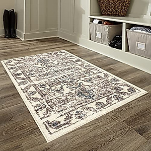 Maples Rugs Distressed Tapestry Vintage Kitchen Rugs Non Skid Accent Area Floor Mat [Made in USA], 2'6 x 3'10, Neutral
