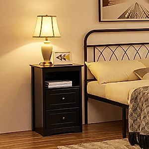 Yaheetech Nightstand Set of 2, Wooden Bedside Tables with 2 Drawer and Cubby, 2Pcs Tall Nightstand for Bedroom Small Space, Bedside Cabinet Telephone Table, 19″ L × 16″ W × 29″ H, Black