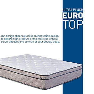Treaton,12-Inch UltraPlush EuroTop Single Sided Hybrid Mattress,Compatible with Adjustable Bed, King, Mink