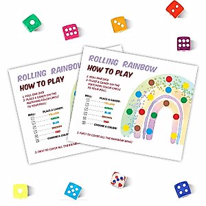 DYIRBIIY 5" x 6" Easter Party Kids Table Game | Rolling A Rainbow Roll The Dice Game|Table Dice Game for Kids | 20 Play Cards 20 Colored Dices -TZYX-A07